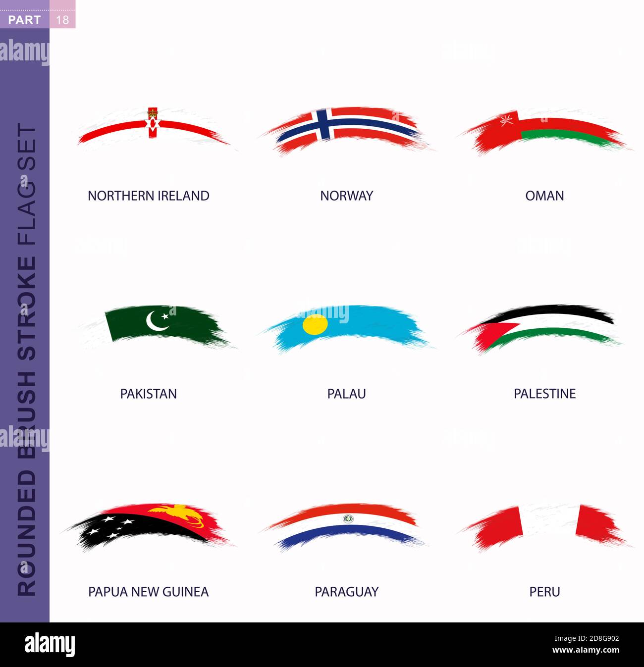 Rounded grunge brush stroke flag set, flags of Northern Ireland, Norway ...