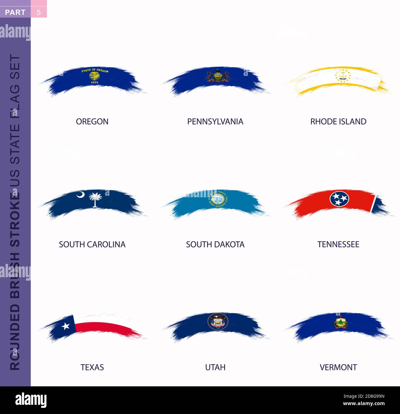 Rounded grunge brush stroke US states flag set, state flags of Oregon ...