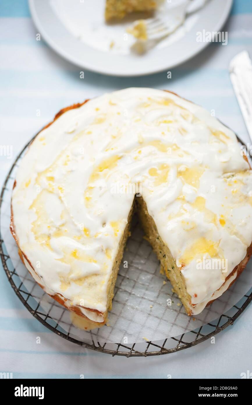 Frosted courgette lemon cake with lemon cream Stock Photo - Alamy
