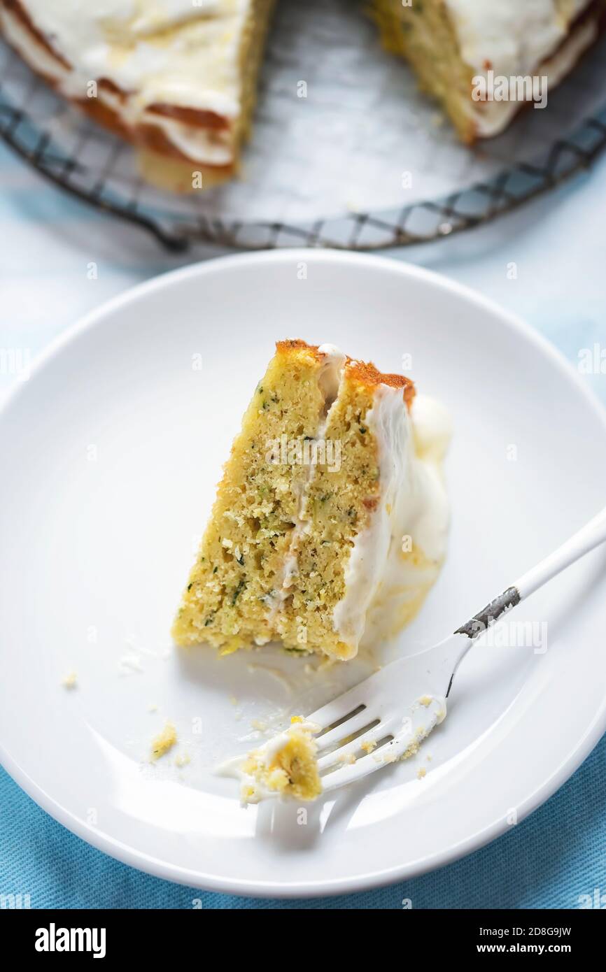 Frosted courgette lemon cake with lemon cream Stock Photo - Alamy