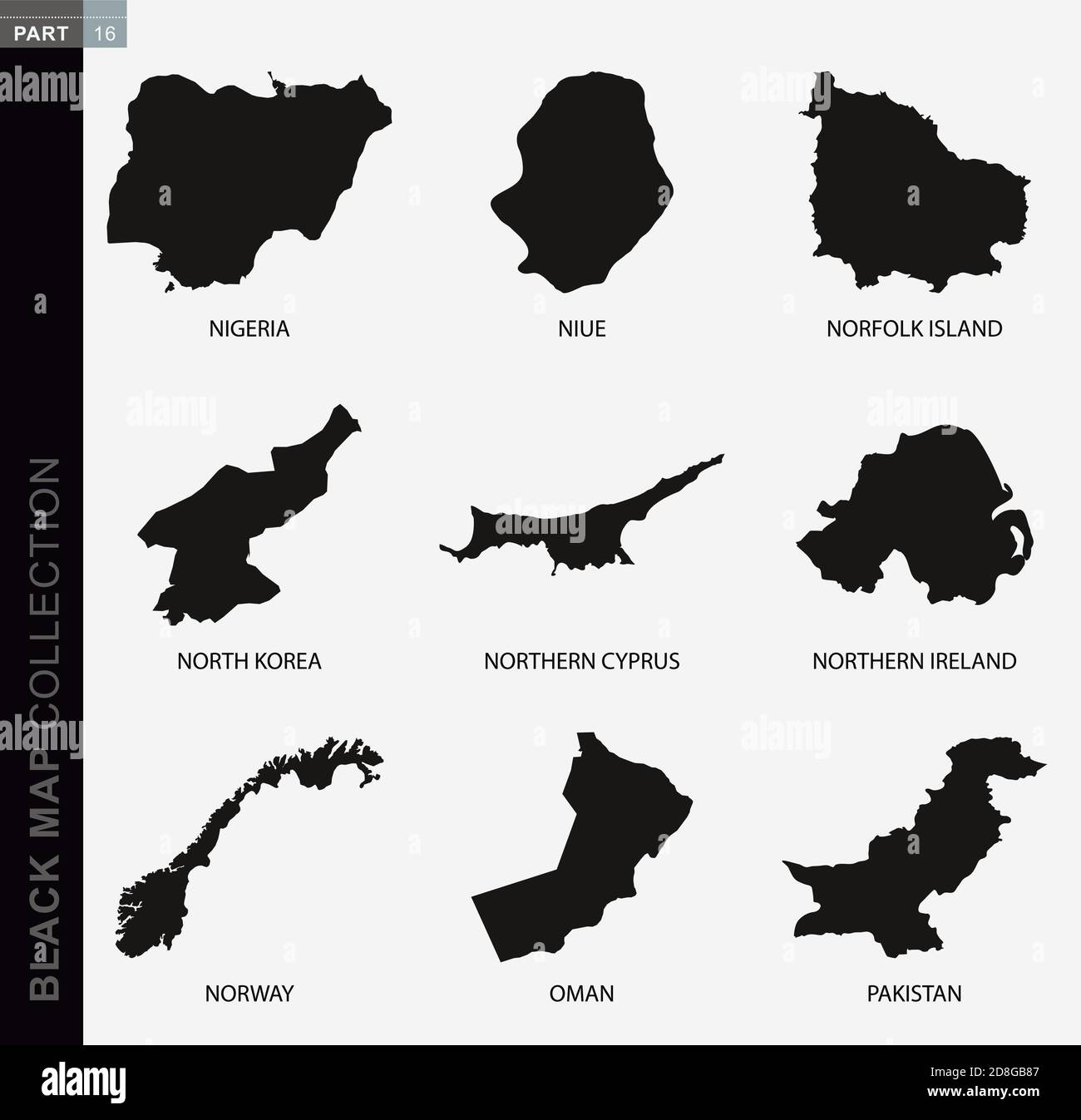 Black map collection, black contour maps of World. Map collection Part ...