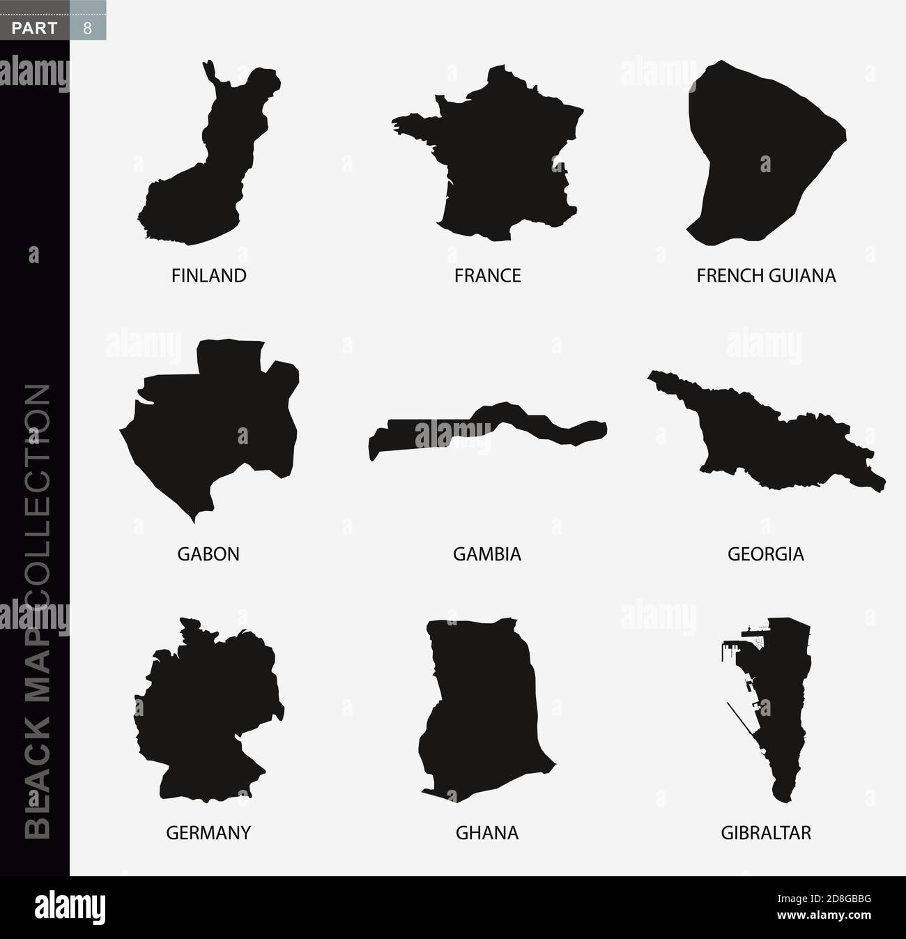 Black map collection, black contour maps of World. Map collection Part ...