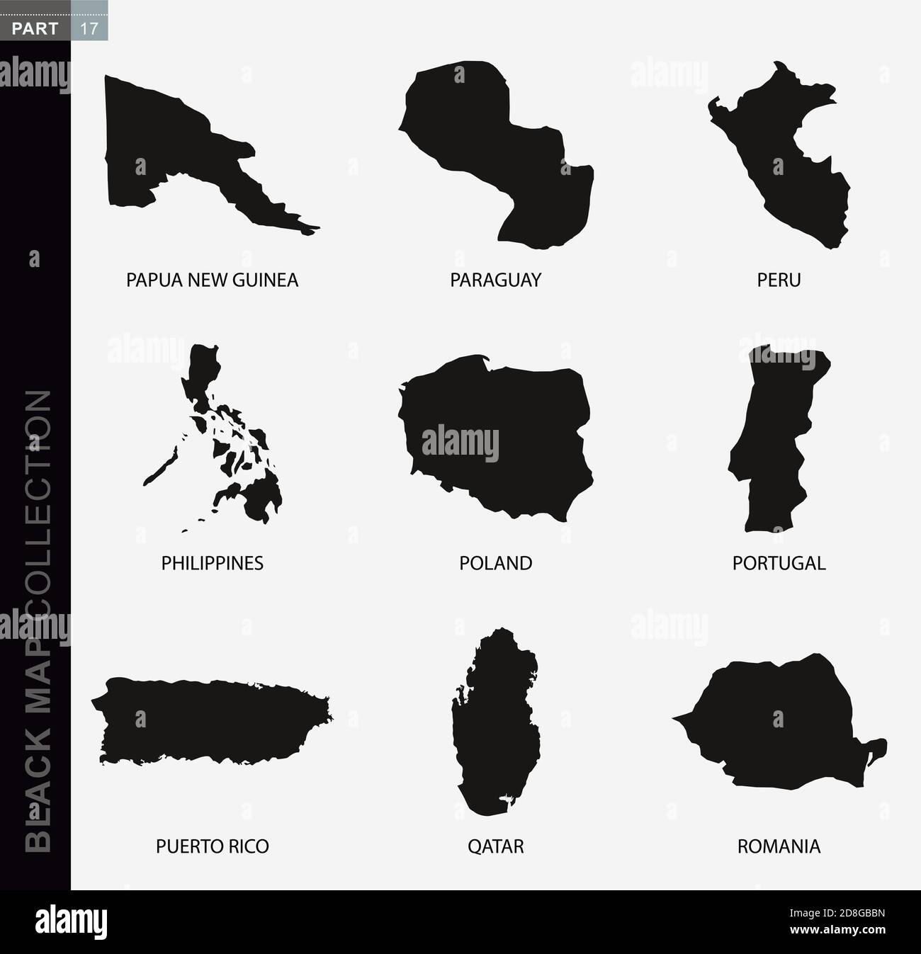 Black map collection, black contour maps of World. Map collection Part ...