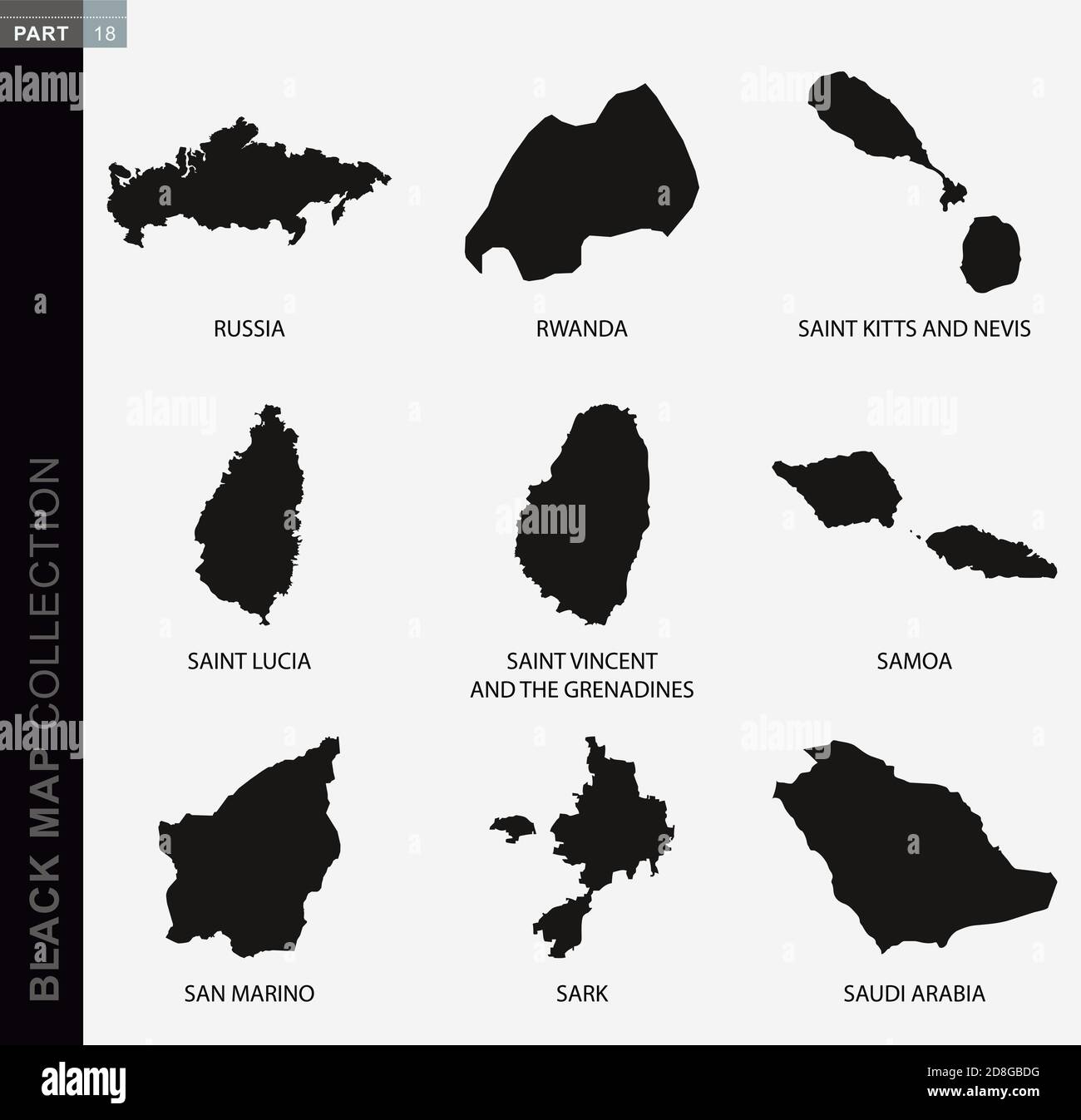 Black map collection, black contour maps of World. Map collection Part ...