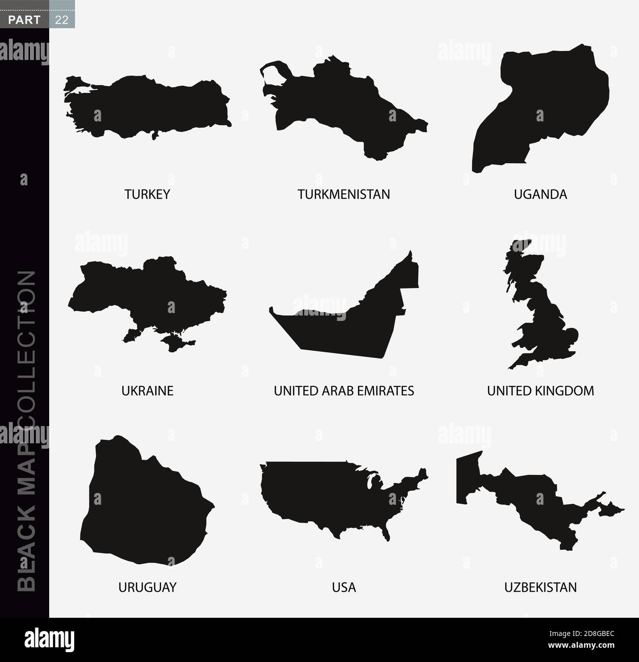 Black map collection, black contour maps of World. Map collection Part ...