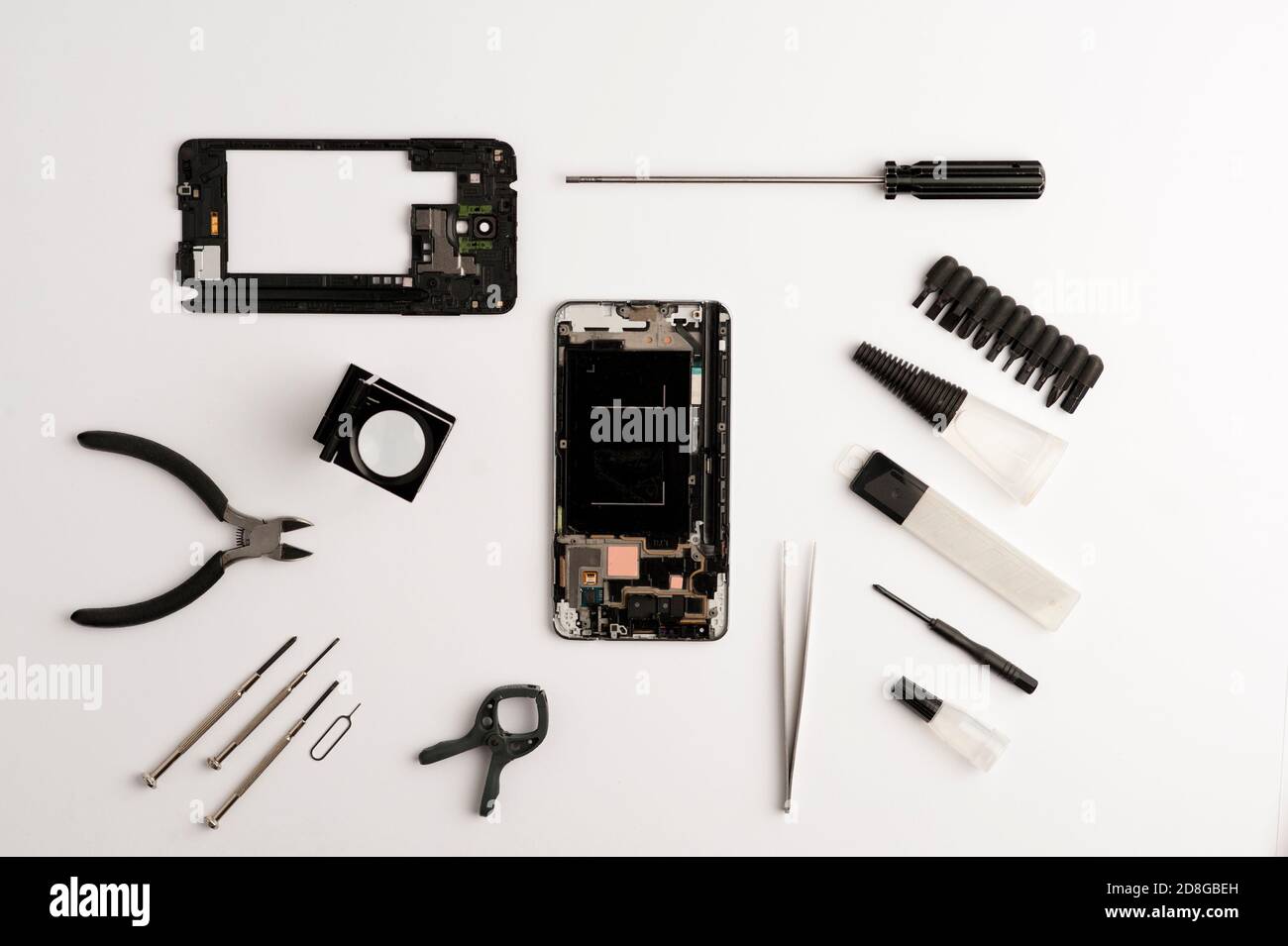 set of objects mobile repair on white background, mobile workshop ...