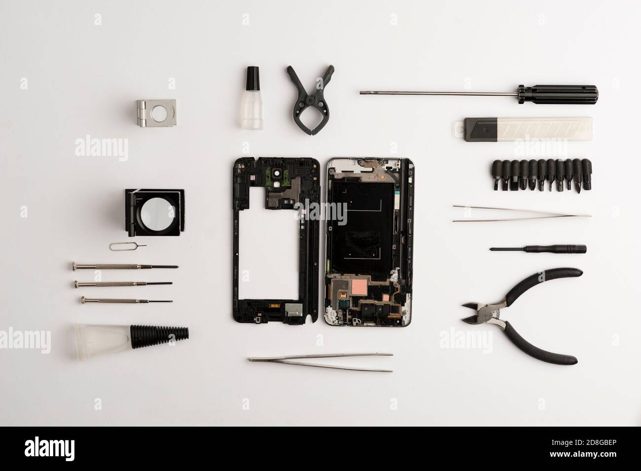 set of objects mobile repair on white background, mobile workshop ...