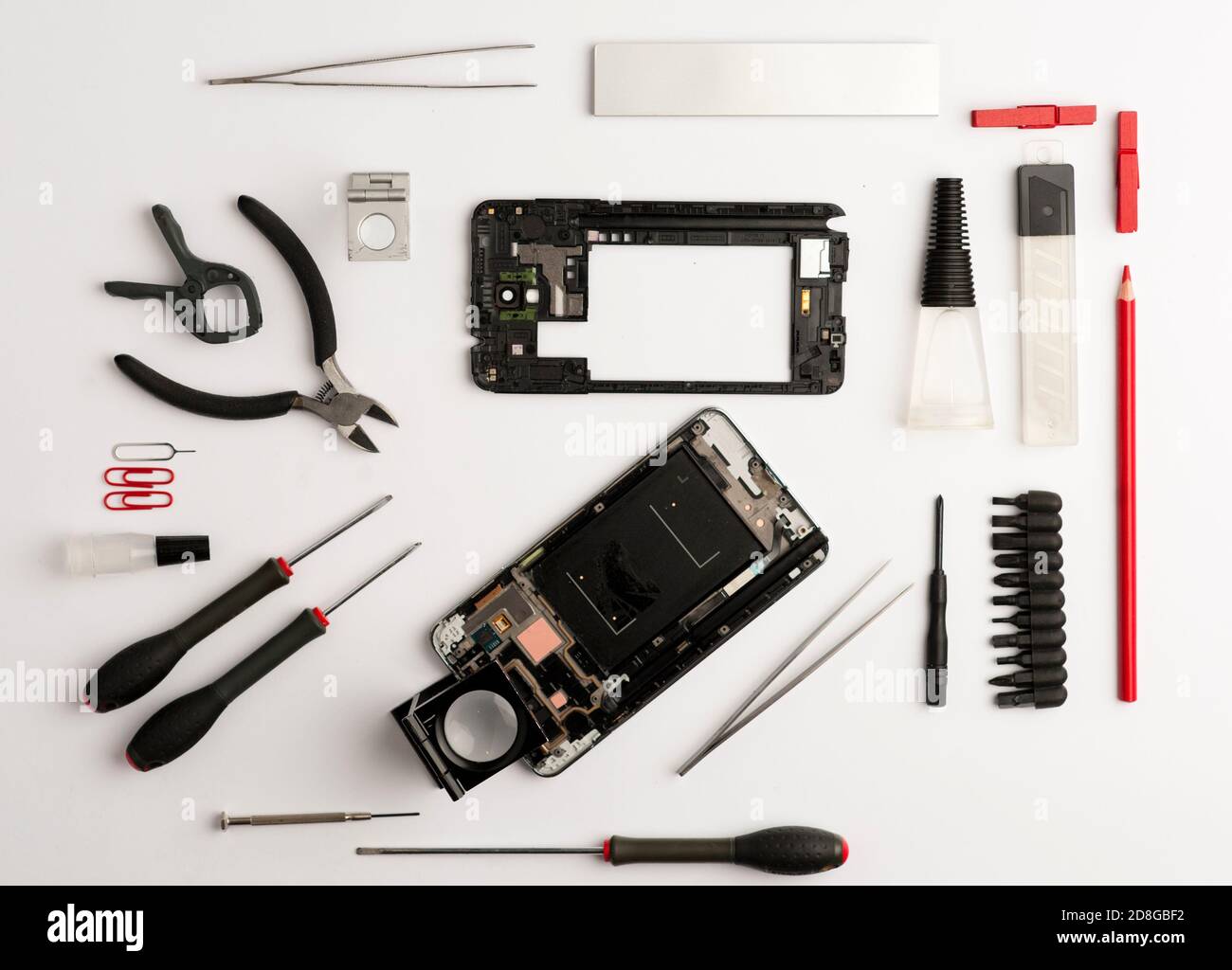 set of objects mobile repair on white background, mobile workshop ...