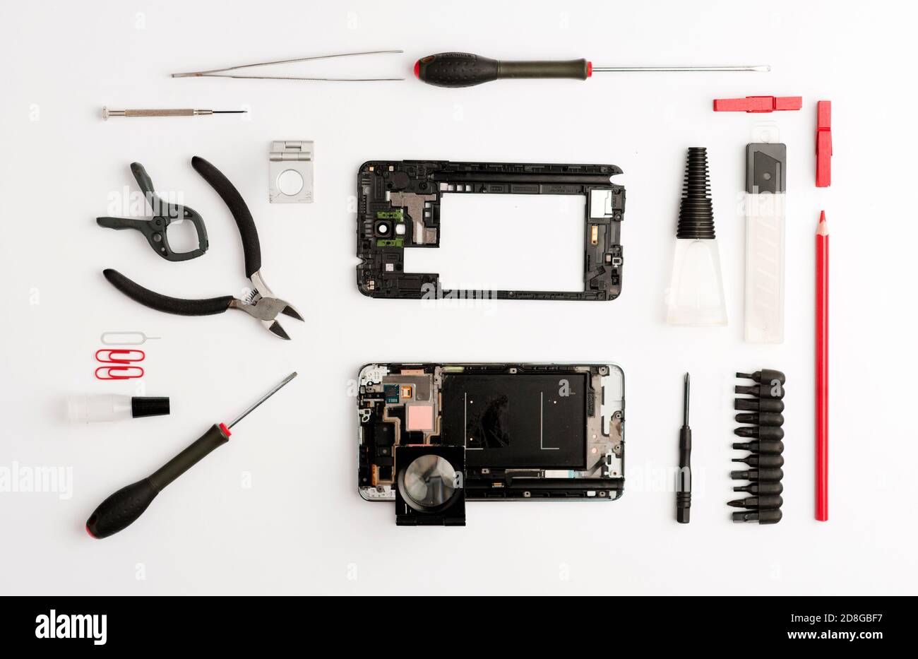 set of objects mobile repair on white background, mobile workshop ...