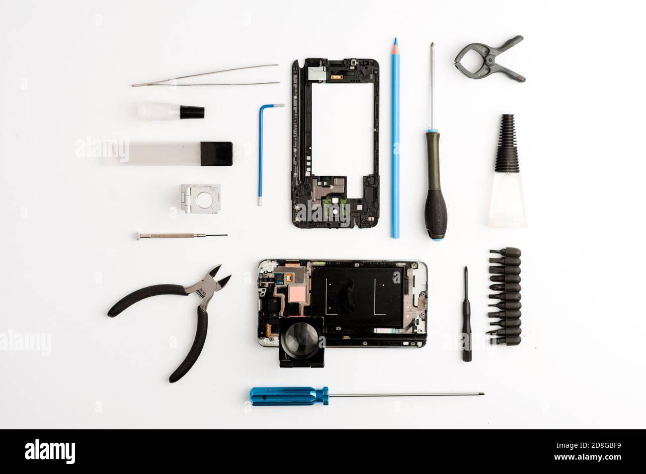 set of objects mobile repair on white background, mobile workshop ...