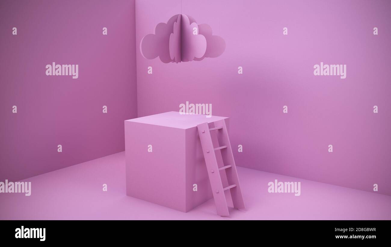 Abstract pink room with podium and stairs. 3d illustration Stock Photo ...