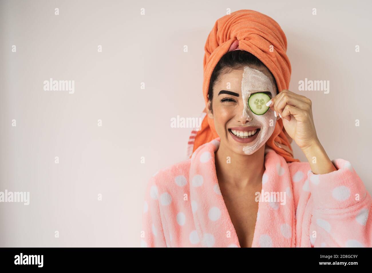 Happy Smiling Girl Applying Facial Organic Cream Healthy Beauty