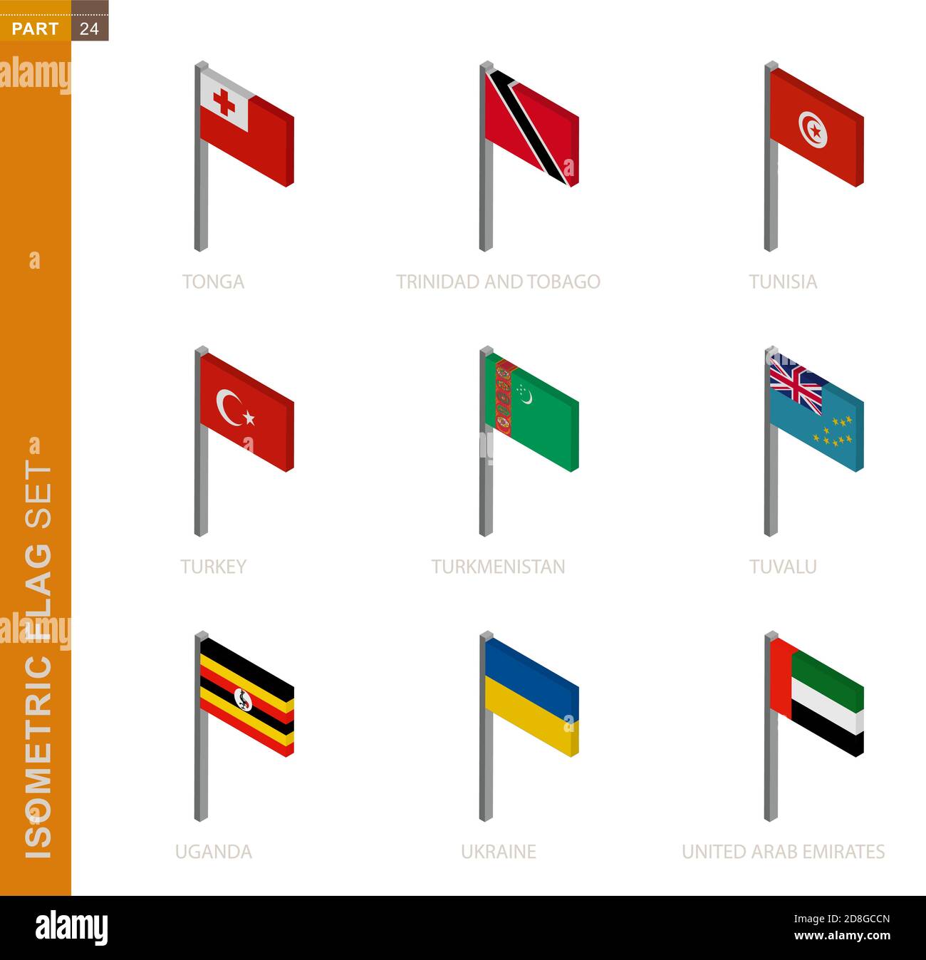 Isometric flag set, Flagpole in Isometric dimension. Collection of nine ...