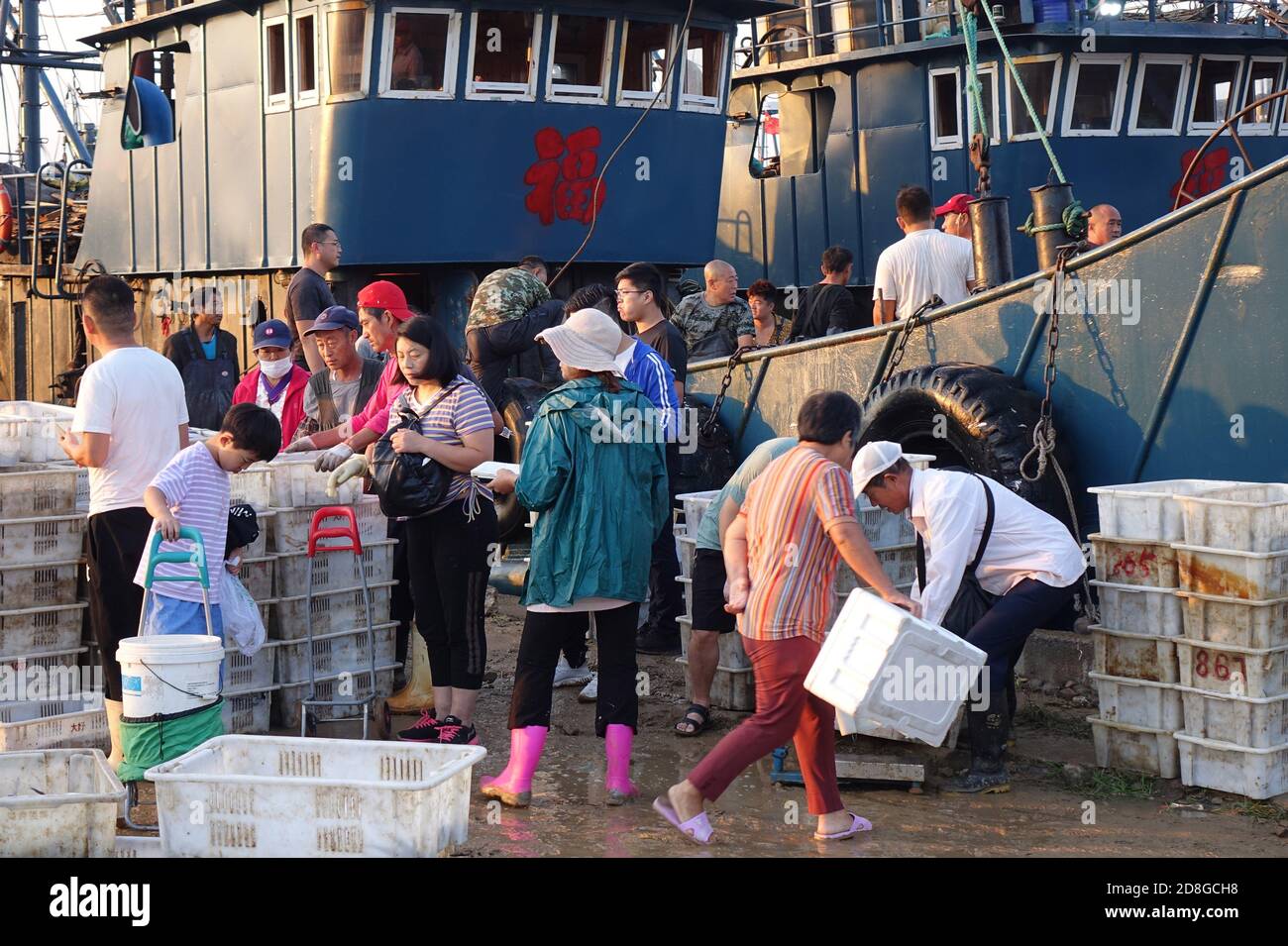Citizens flock to the fish market located on the port, where fishermen ...