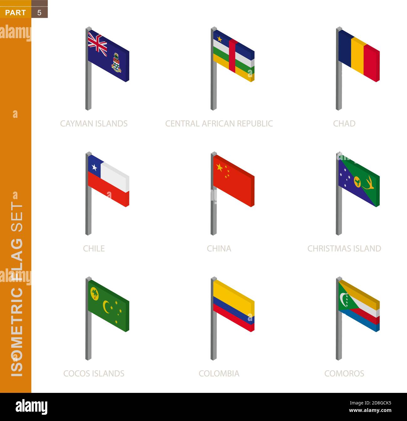 Isometric flag set, Flagpole in Isometric dimension. Collection of nine ...