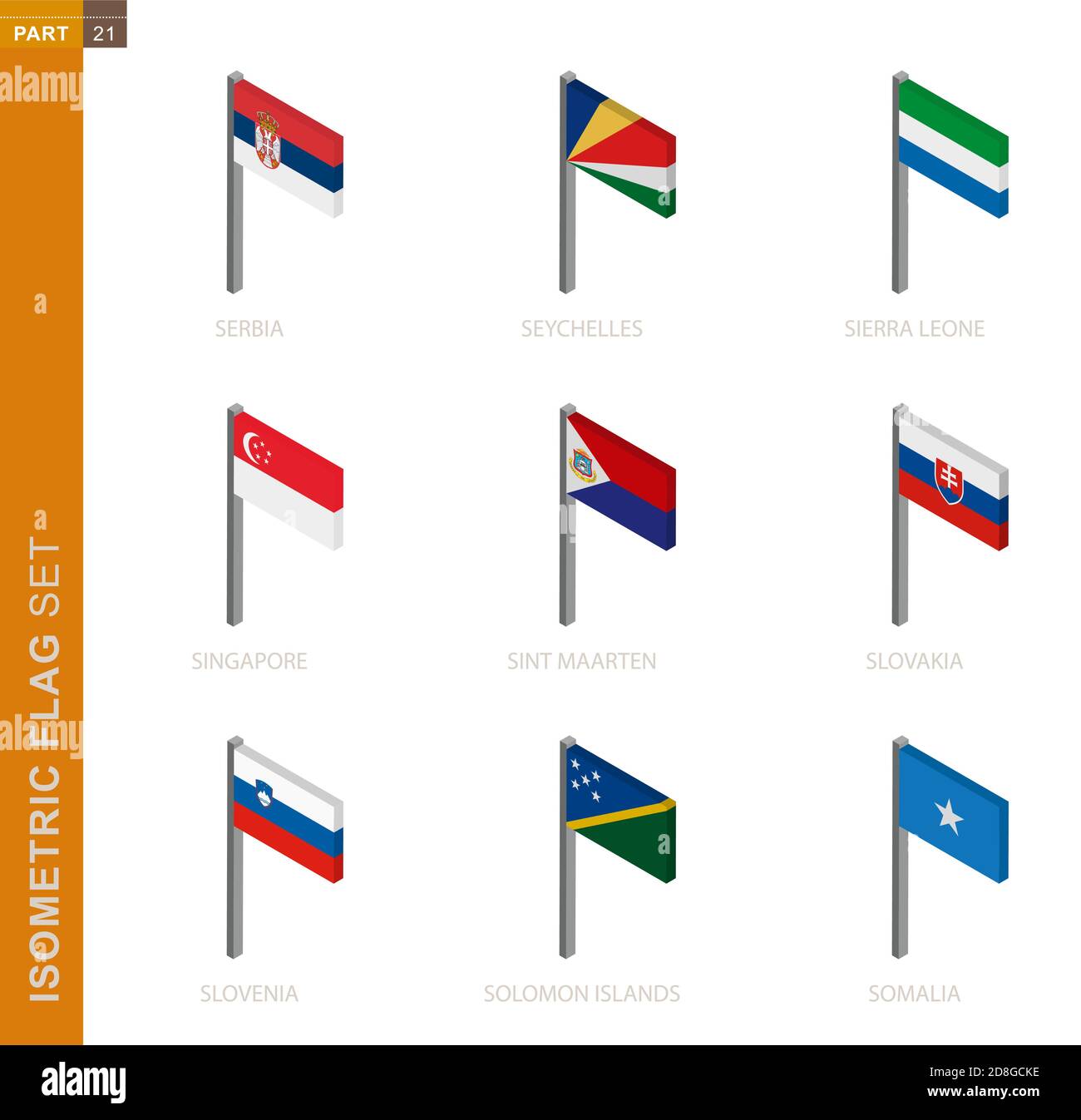 Isometric flag set, Flagpole in Isometric dimension. Collection of nine ...