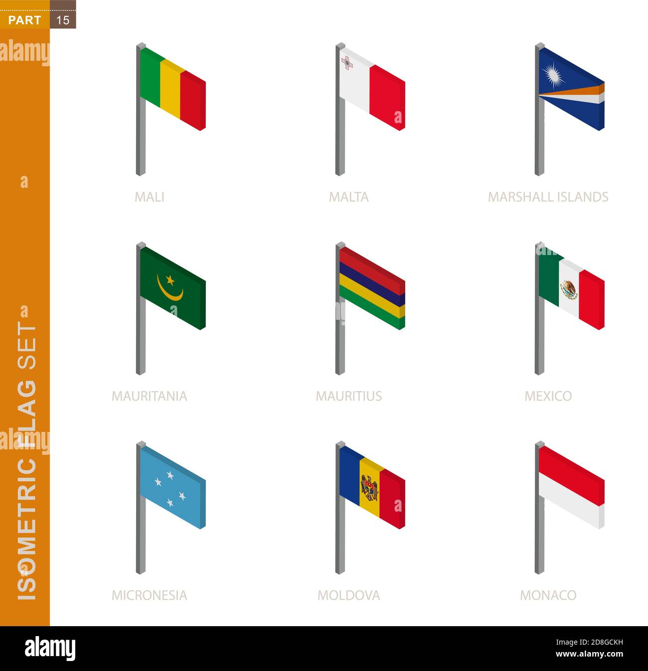 Isometric flag set, Flagpole in Isometric dimension. Collection of nine ...