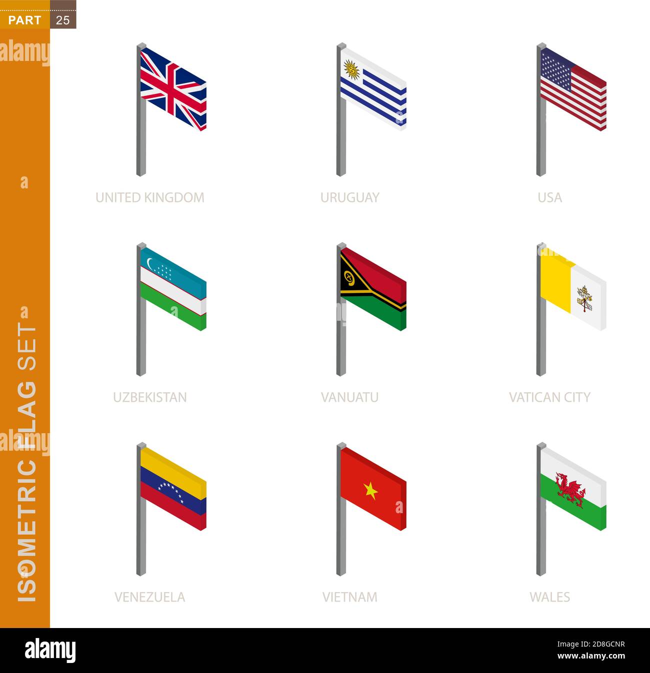 Isometric flag set, Flagpole in Isometric dimension. Collection of nine ...
