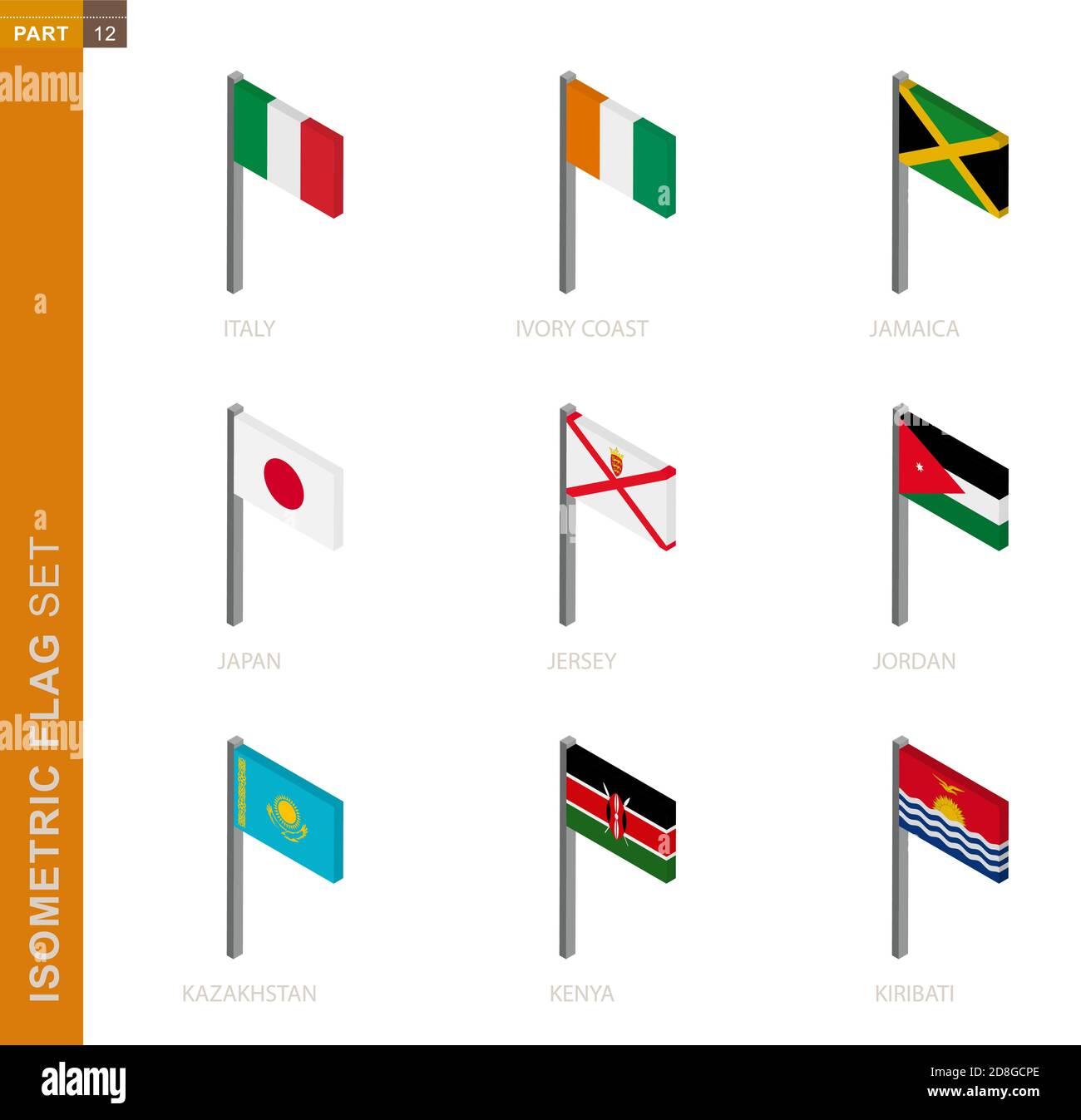 Isometric flag set, Flagpole in Isometric dimension. Collection of nine ...