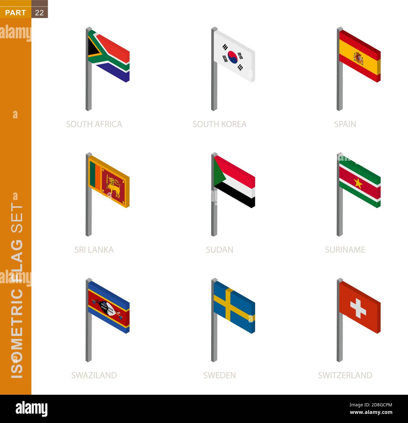 Isometric flag set, Flagpole in Isometric dimension. Collection of nine ...