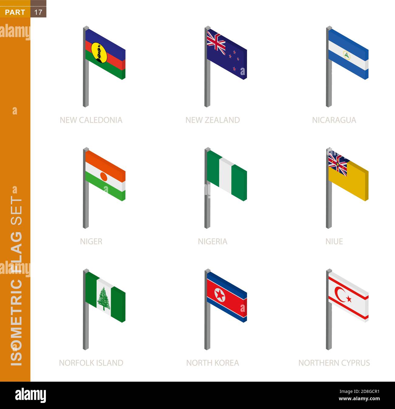 Isometric flag set, Flagpole in Isometric dimension. Collection of nine ...