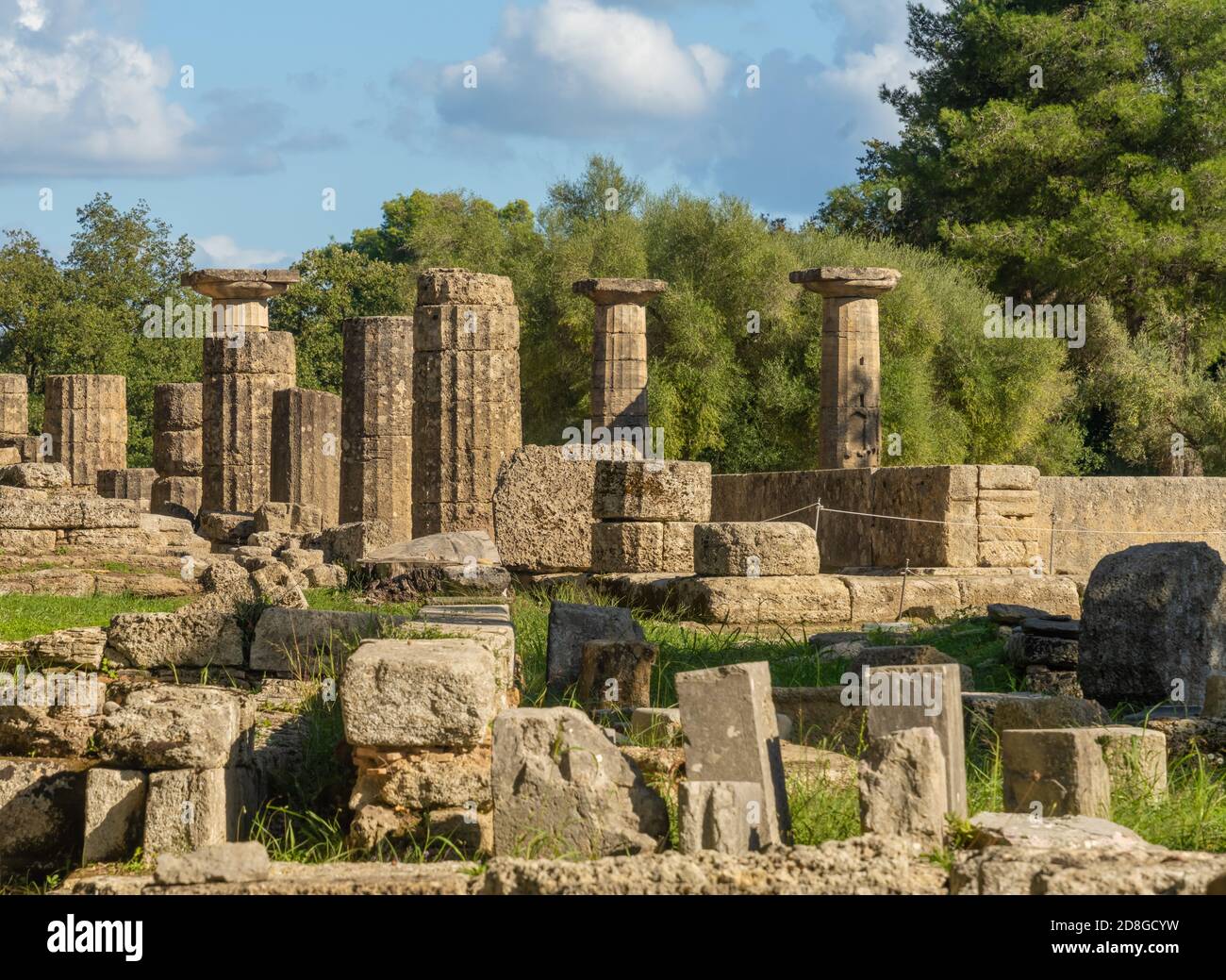 Ruins of the Temple of Zeus in the archeological site of Olympia ...