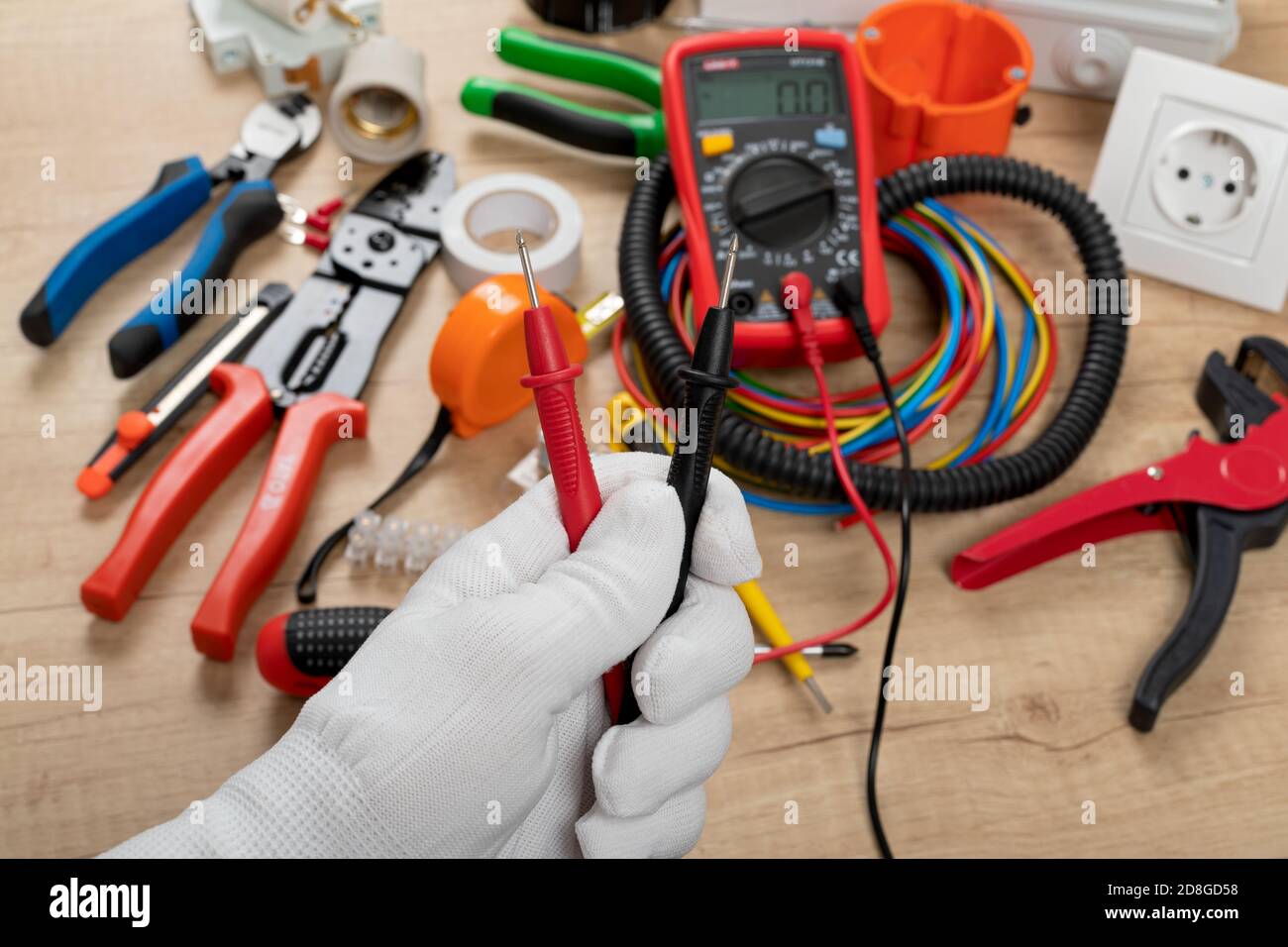 Tools for electrician needs: shocket multimeter, voltage testers, wire ...
