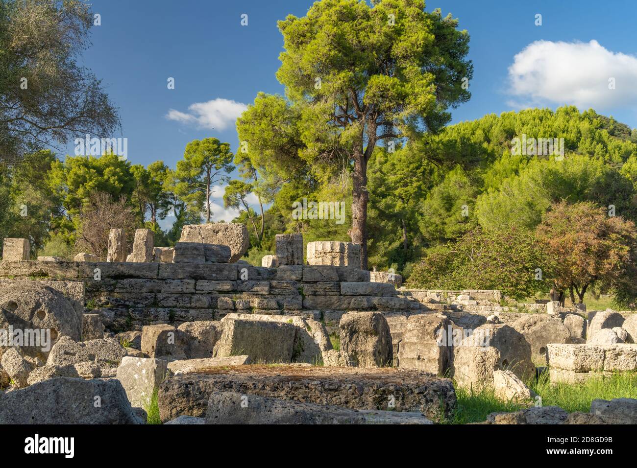 Ruins of the Temple of Zeus in the archeological site of Olympia ...