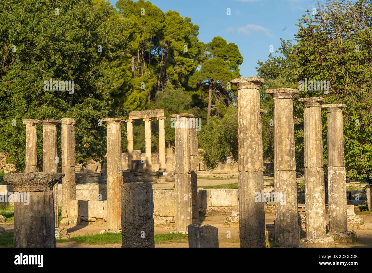 Ruins of the Palestra in the archeological site of Olympia, Greece, a ...