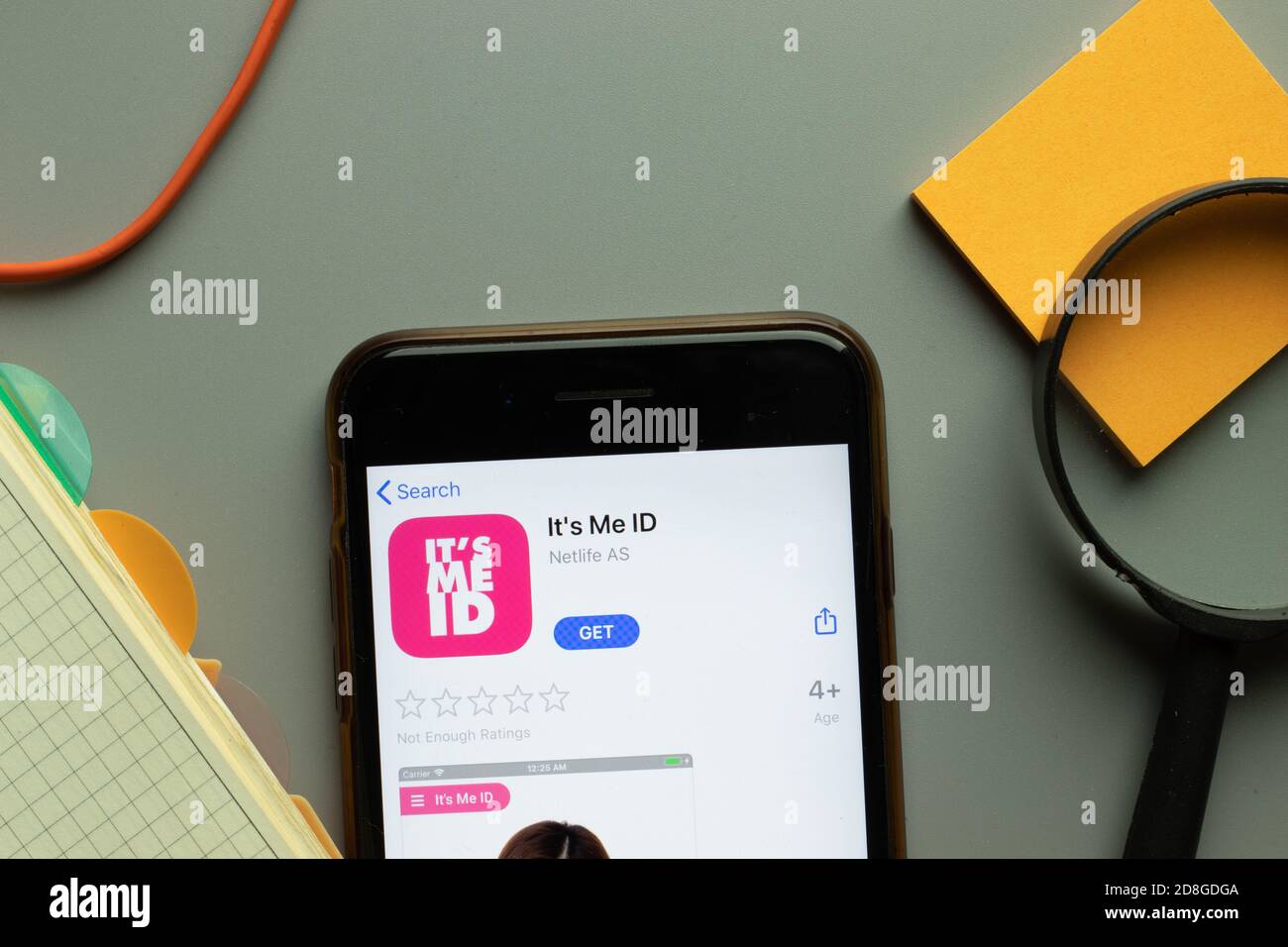 New York, USA - 26 October 2020: Its me ID mobile app logo on phone ...