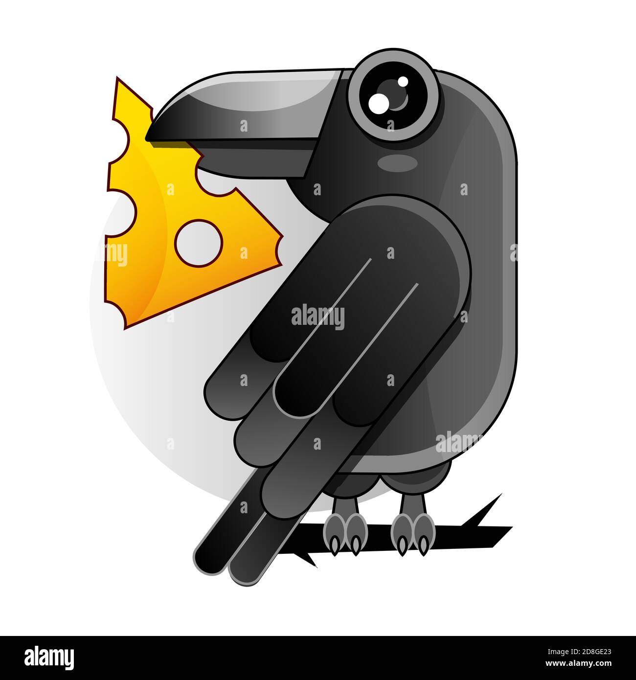 black crow with piece of cheese in beak vector illustration, isolated ...