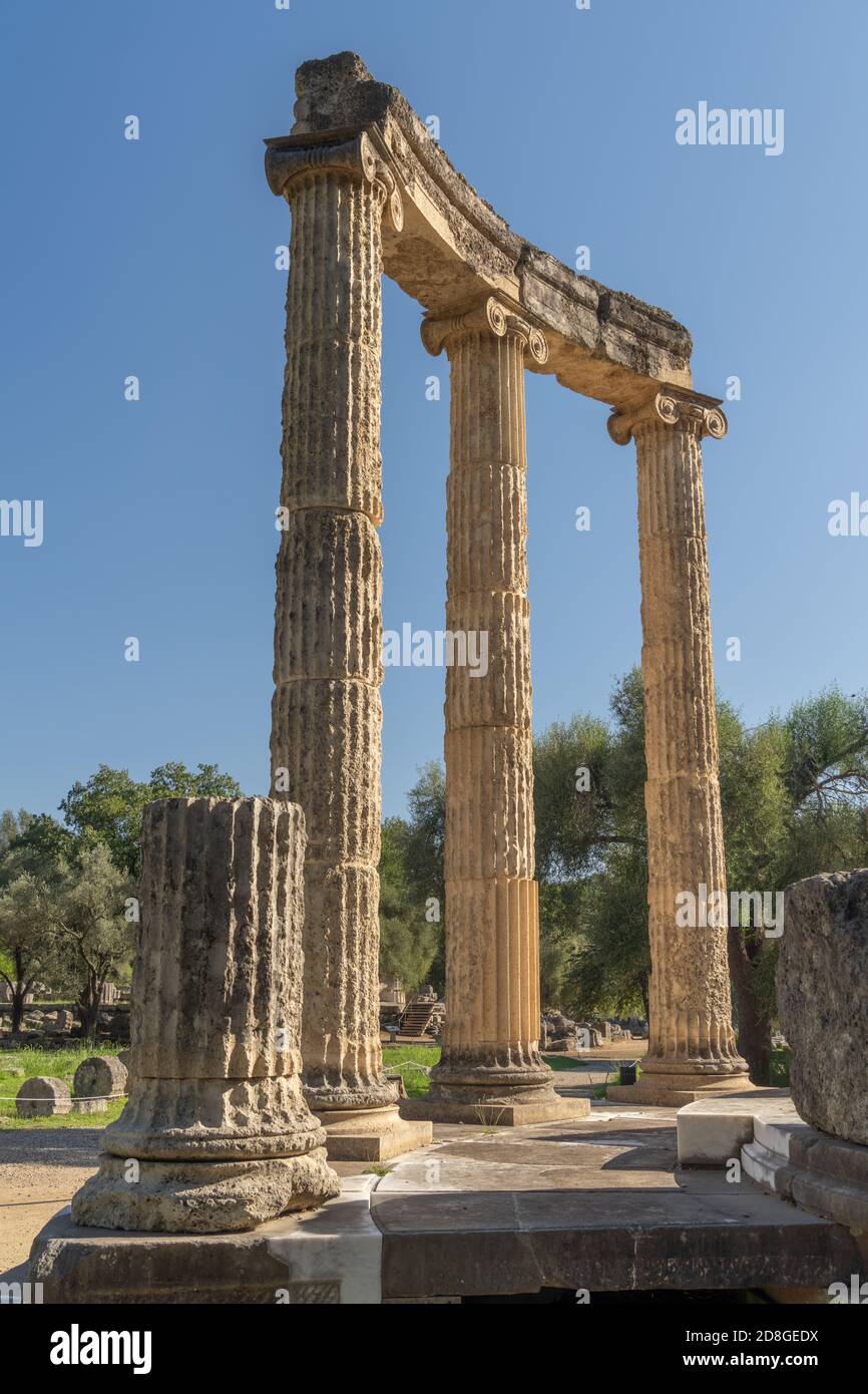 Ruins of the Philippeion in the archeological site of Olympia, Greece ...