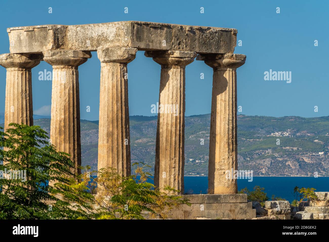 Ruins of the Temple of Apollo in Ancient Corinth, Peloponnese, Greece ...