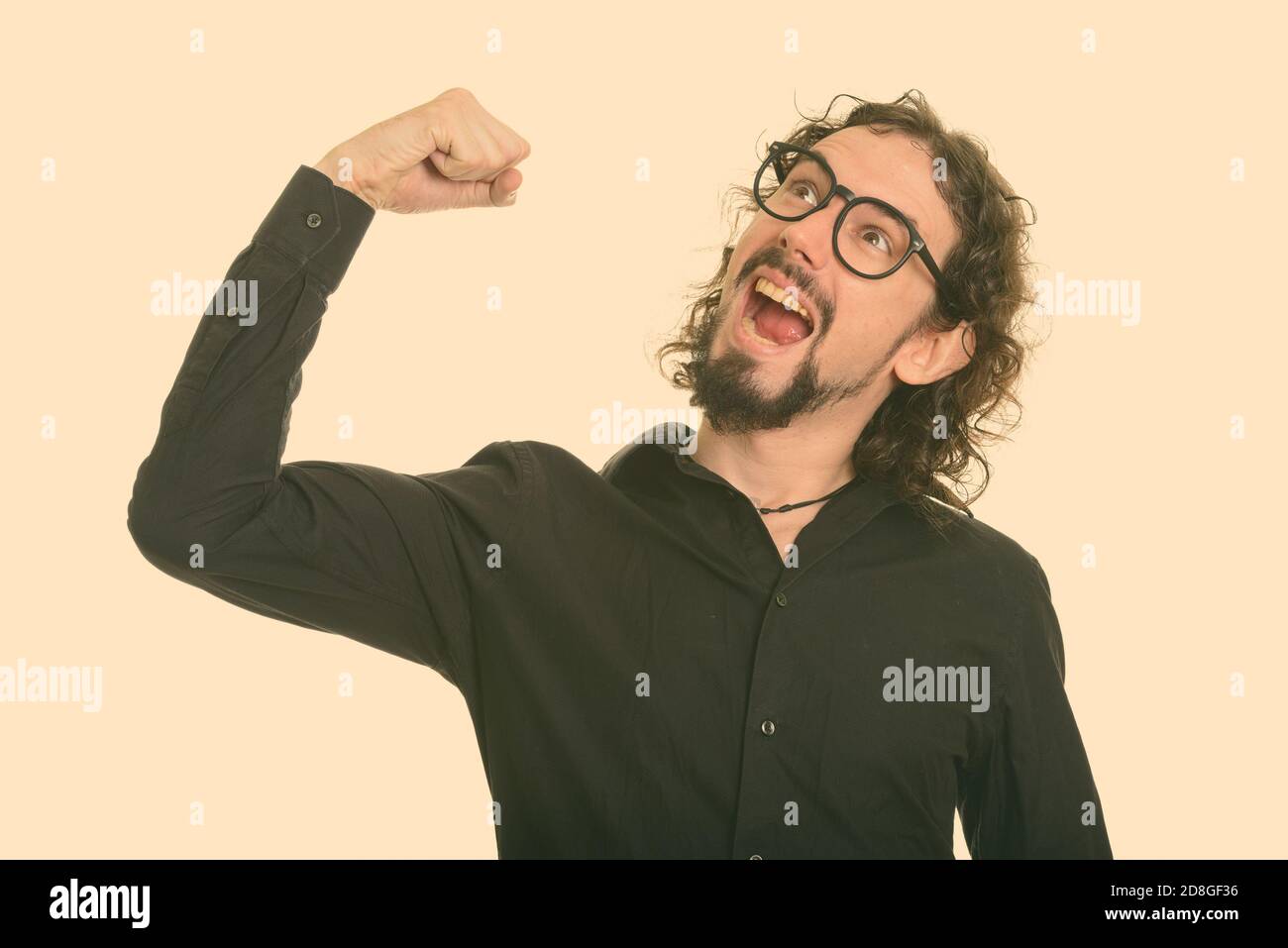 Nerd flexing arm hi-res stock photography and images - Alamy