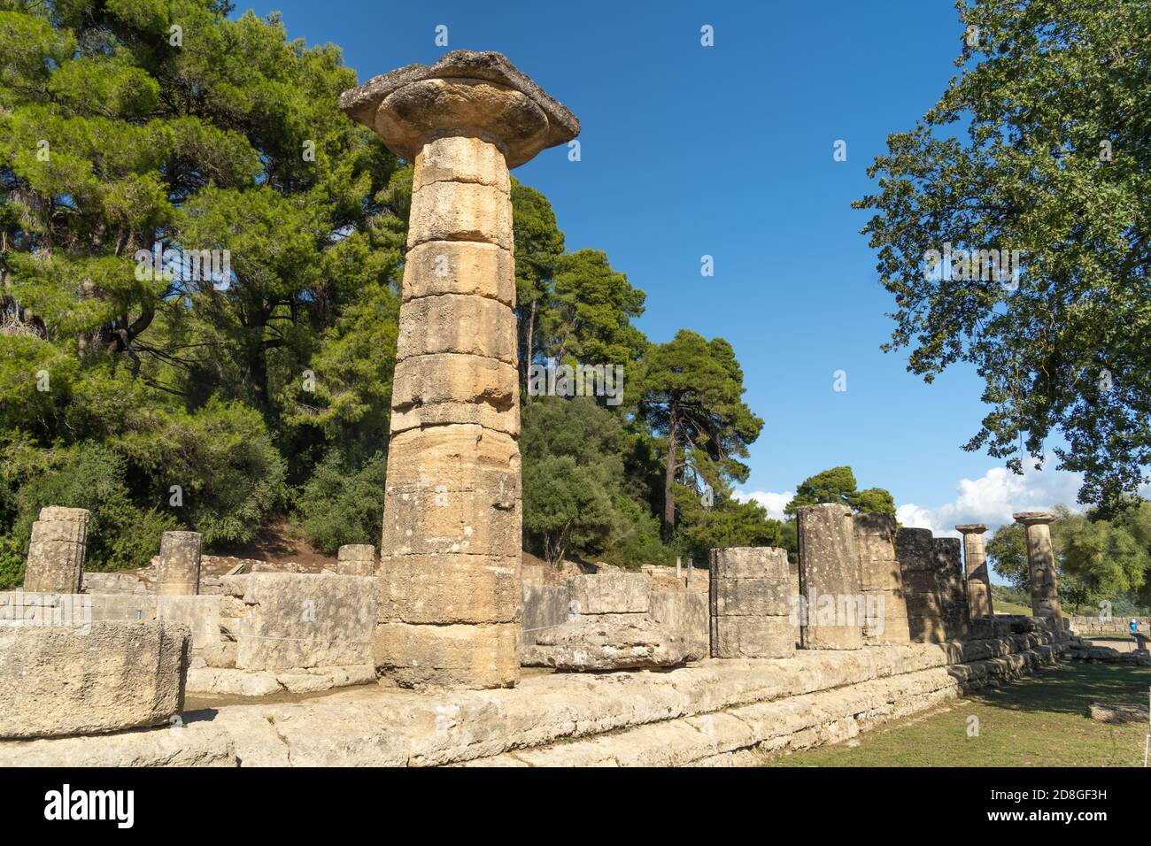 Ruins of the Temple of Hera in the archeological site of Olympia ...