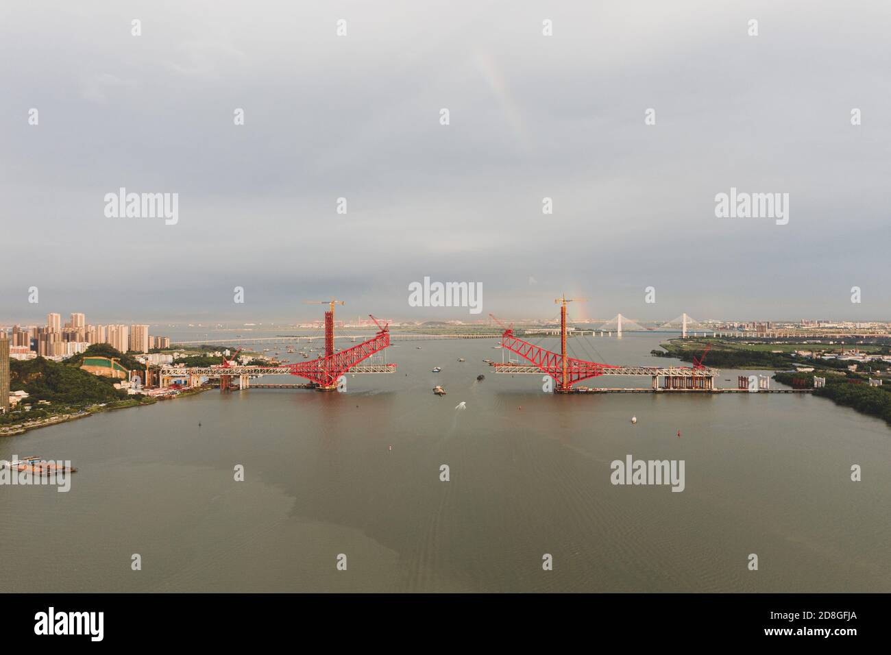 An aerial view of Mingzhuwan Bridge, which has the world's longest main ...