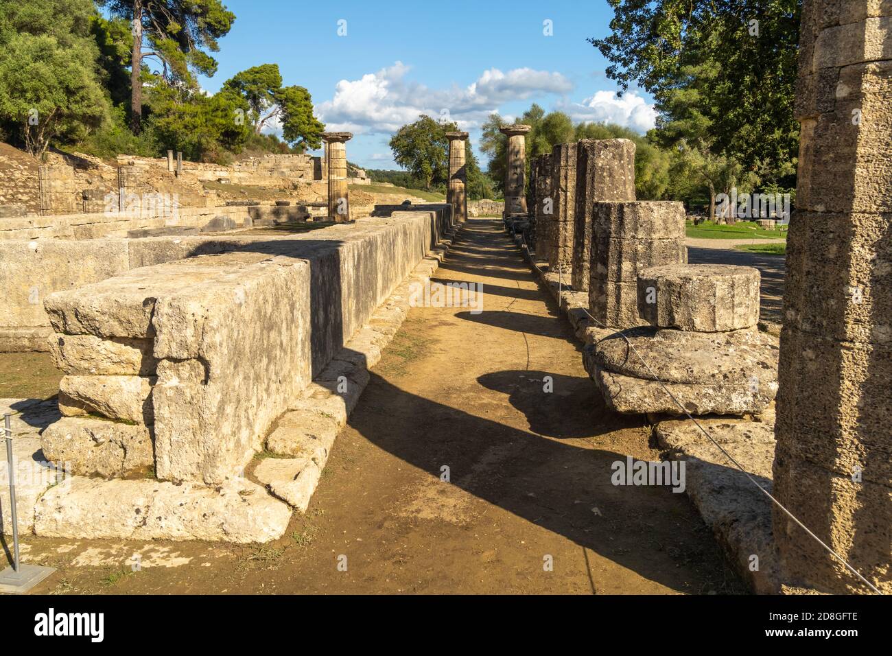 Ruins of the Temple of Hera in the archeological site of Olympia ...