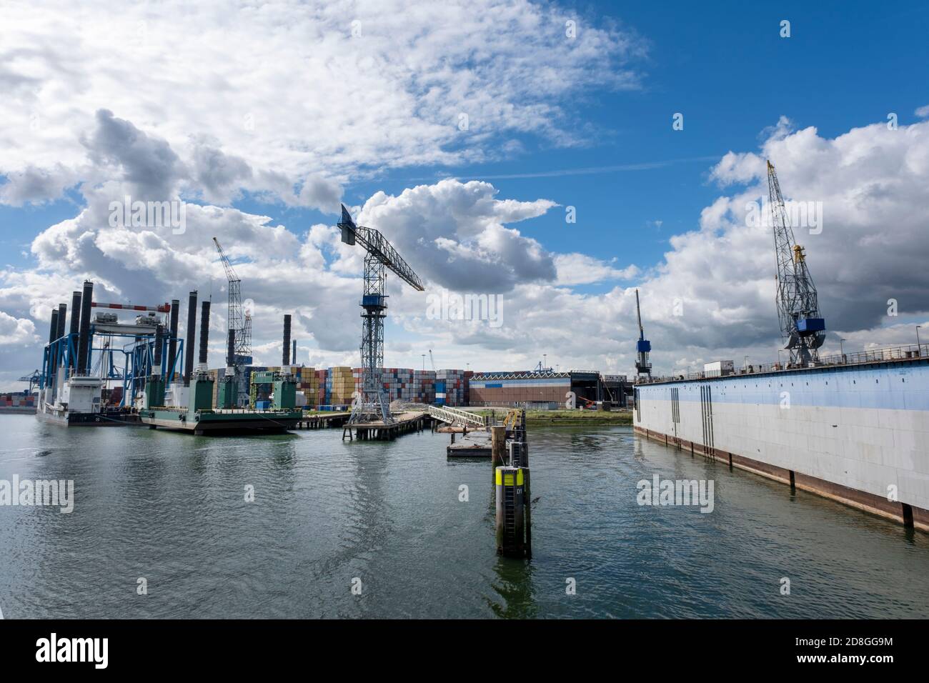 empty Shipyard floating dry dock in the Rotterdam sea port Stock Photo ...