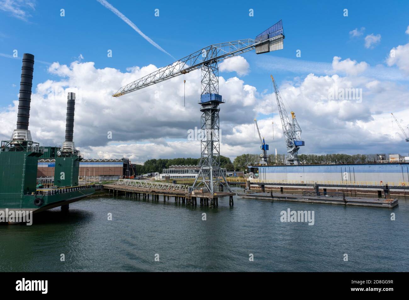 empty Shipyard floating dry dock in the Rotterdam sea port Stock Photo ...