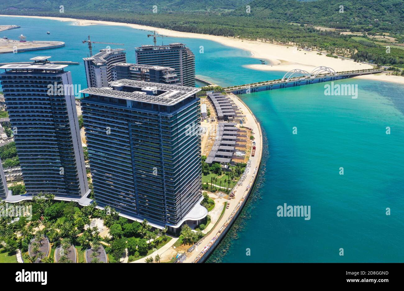 Aerial view of Riyue Bay, or Sun and Moon Bay, a popular surfing site ...