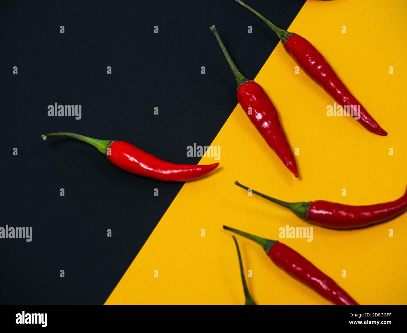 Chilli pepper on the black background. empty space for your text. blank ...