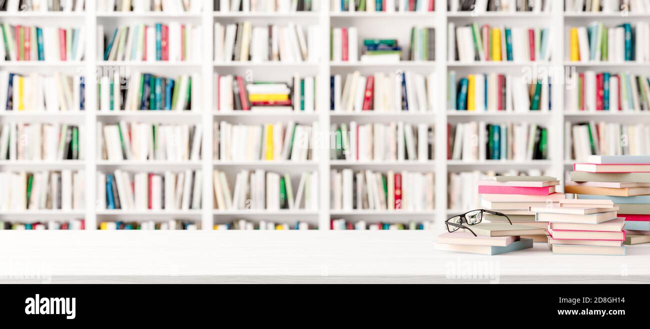 White Bookshelves in the library 3d render 3d illustration Stock Photo ...