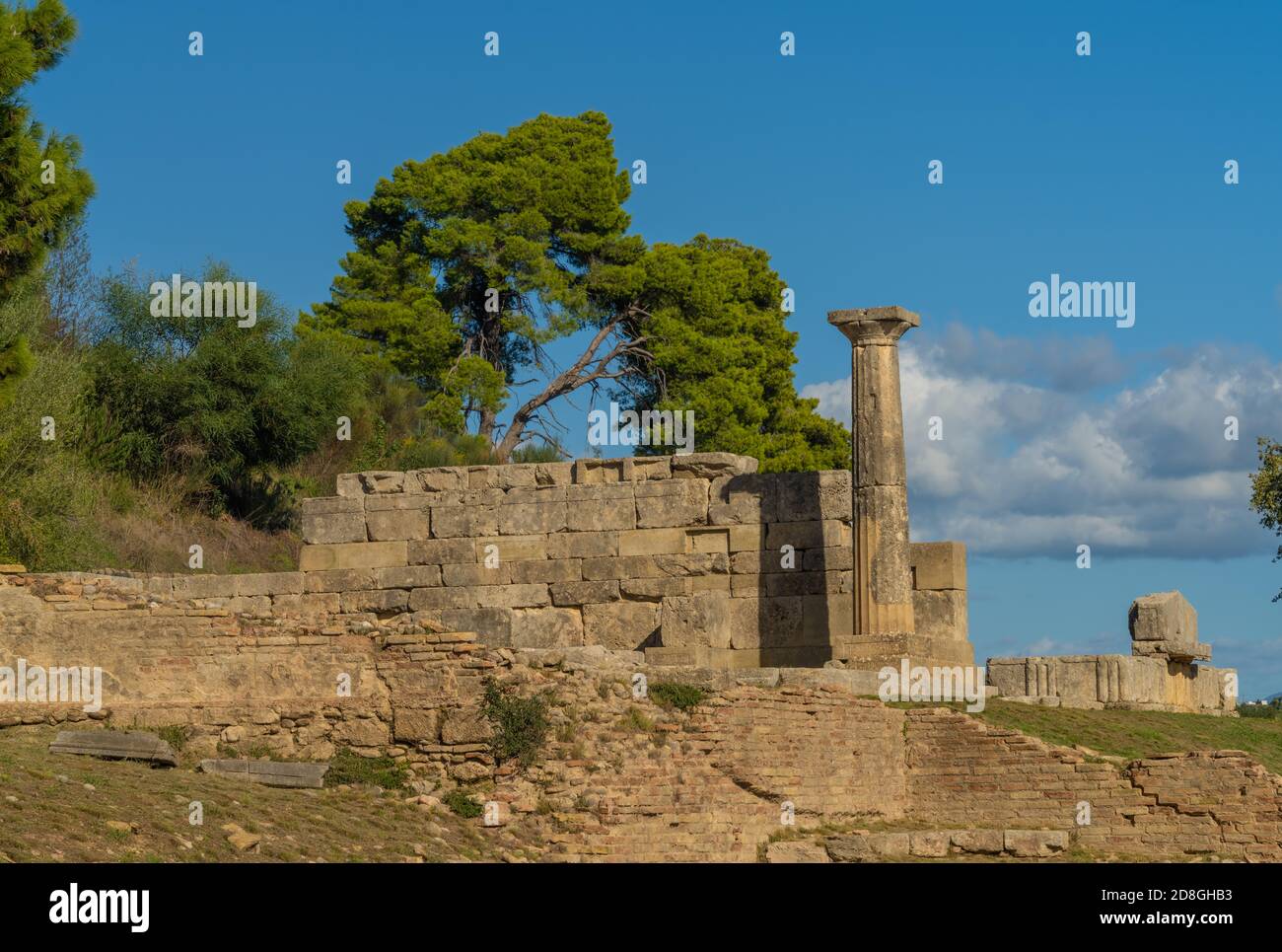 Ruins of the Temple of Hera in the archeological site of Olympia ...