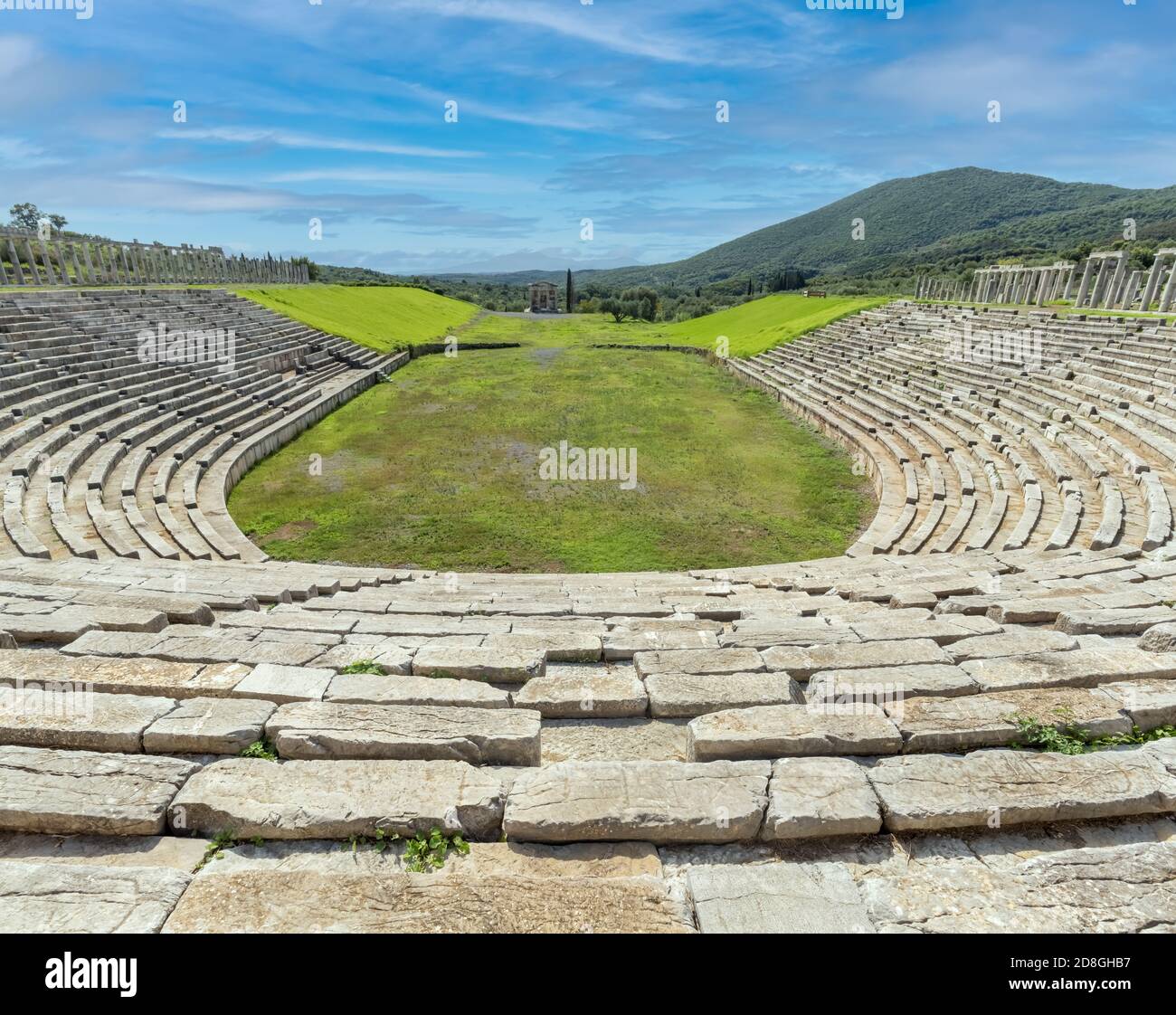 Ruins of the stadium in the ancient Messene archeological site ...