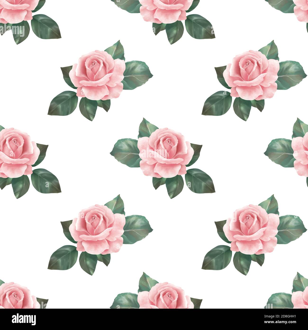 Watercolor floral seamless pattern with pink rose flowers Stock Photo ...