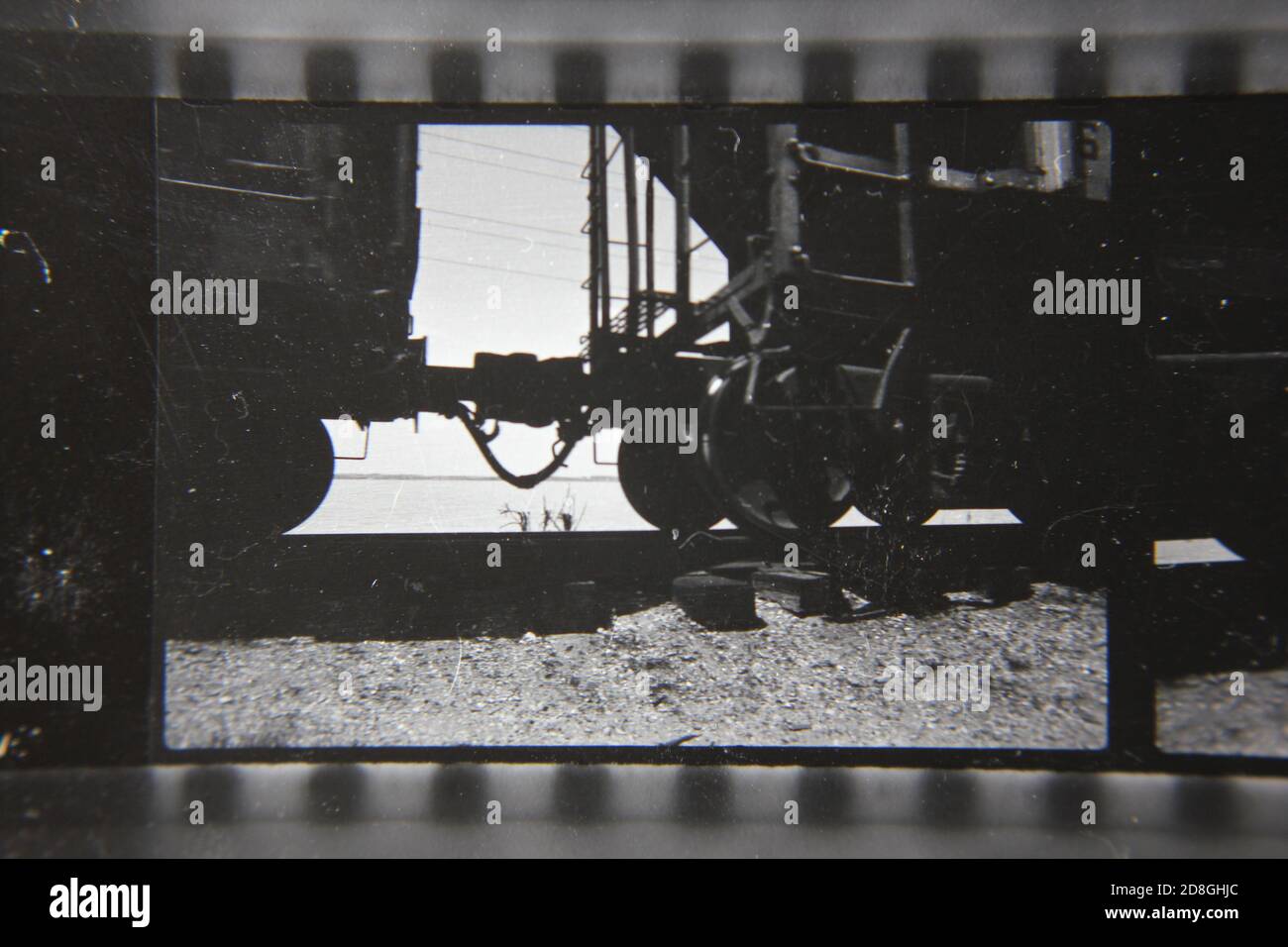 Fine 1970s vintage black ad white photography of two cargo train cars ...