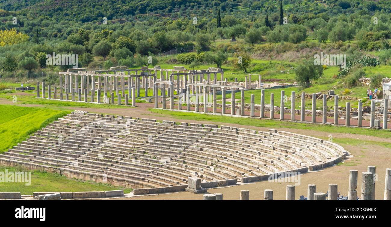Ruins of the stadium in the ancient Messene archeological site ...