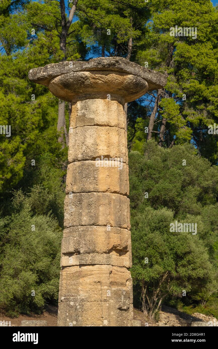 Ruins of the Temple of Hera in the archeological site of Olympia ...