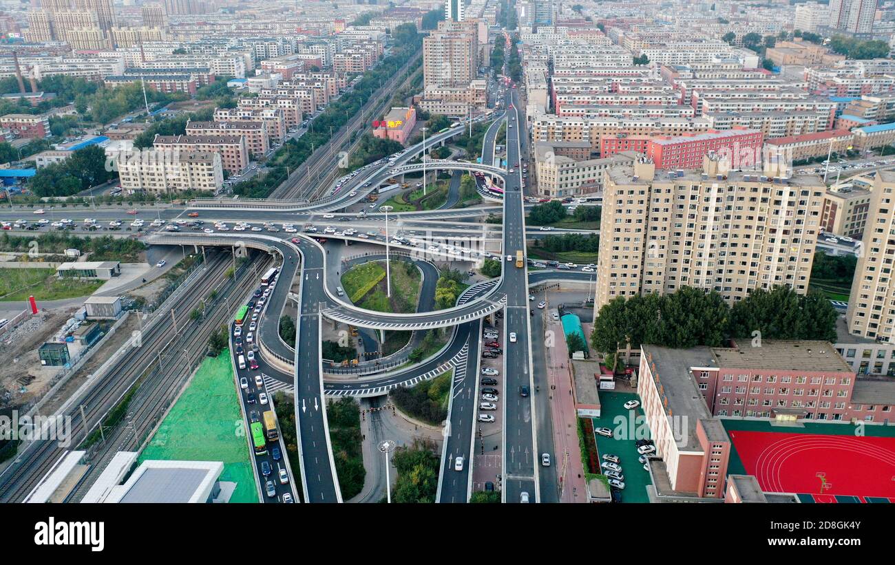 Aerial view of the traffic on Changchunxi Jiefang Overpass which is ...