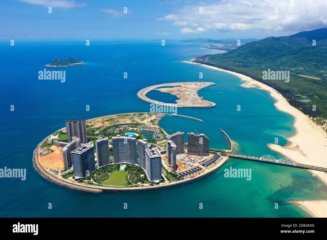 Aerial view of Riyue Bay, or Sun and Moon Bay, a popular surfing site ...